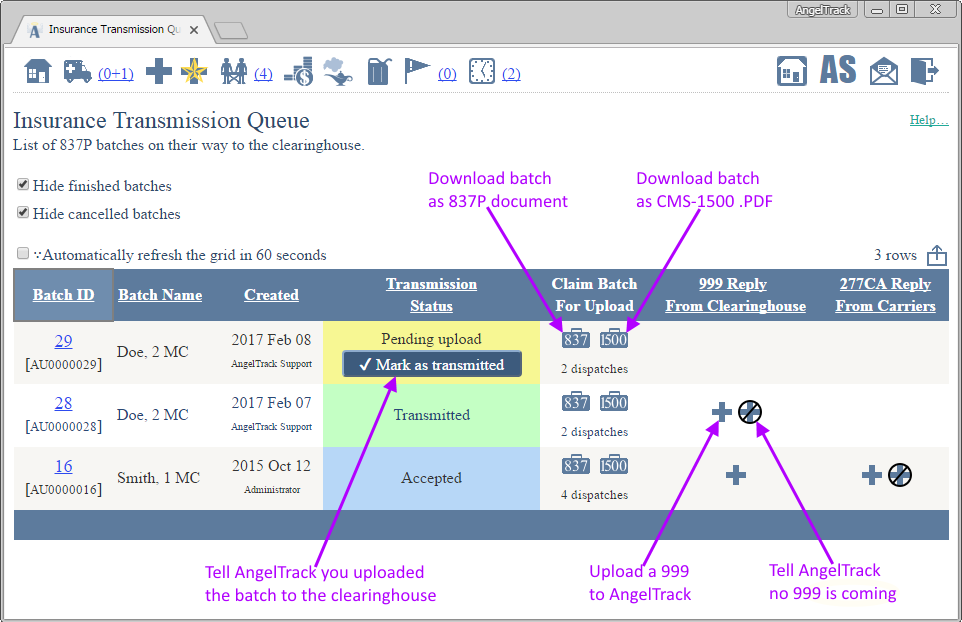 837P Batch Management / Upload of Claim Batches