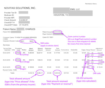 Reading a Paper EOB/SOB for EMS Ambulance Insurance Billing