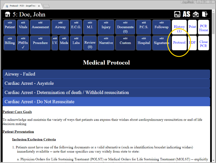 Medical Protocol in the EMS PCR