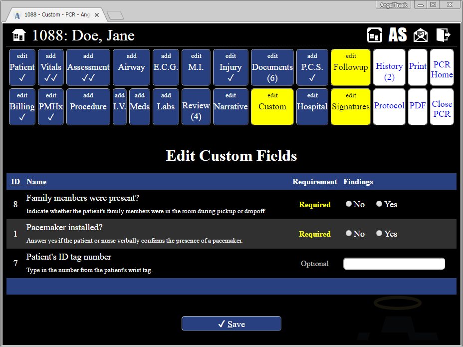 Custom PCR Fields for EMS Calls